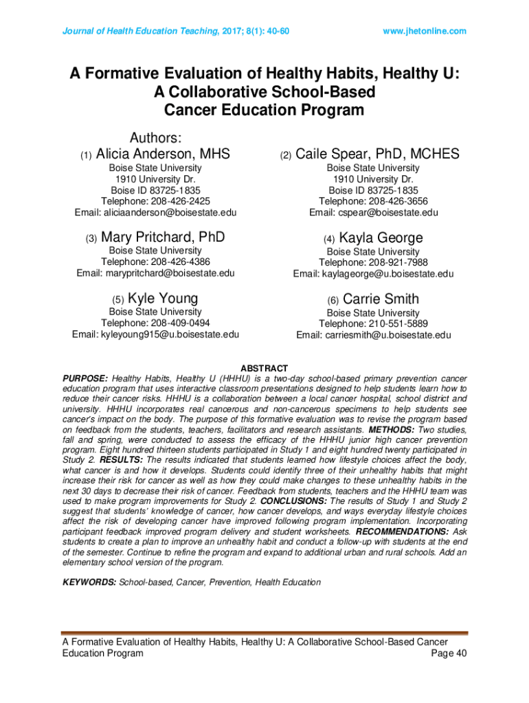 Fillable Online Fillable Online A Formative Evaluation of Healthy ...