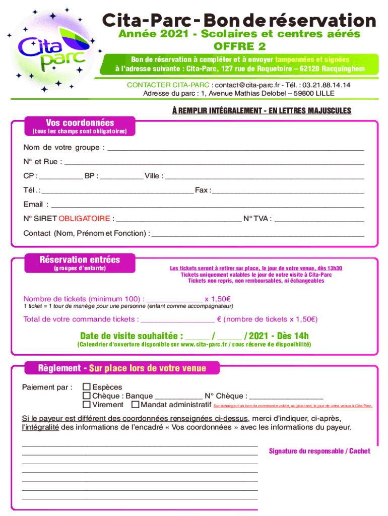 Remplissable En Ligne Groupes scolaires et centres ars - Cita-Parc : le parc d ... Fax Email ...