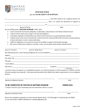 Fillable Online GODPARENT/SPONSOR CERTIFICATE - Saint Agnes ... Fax ...