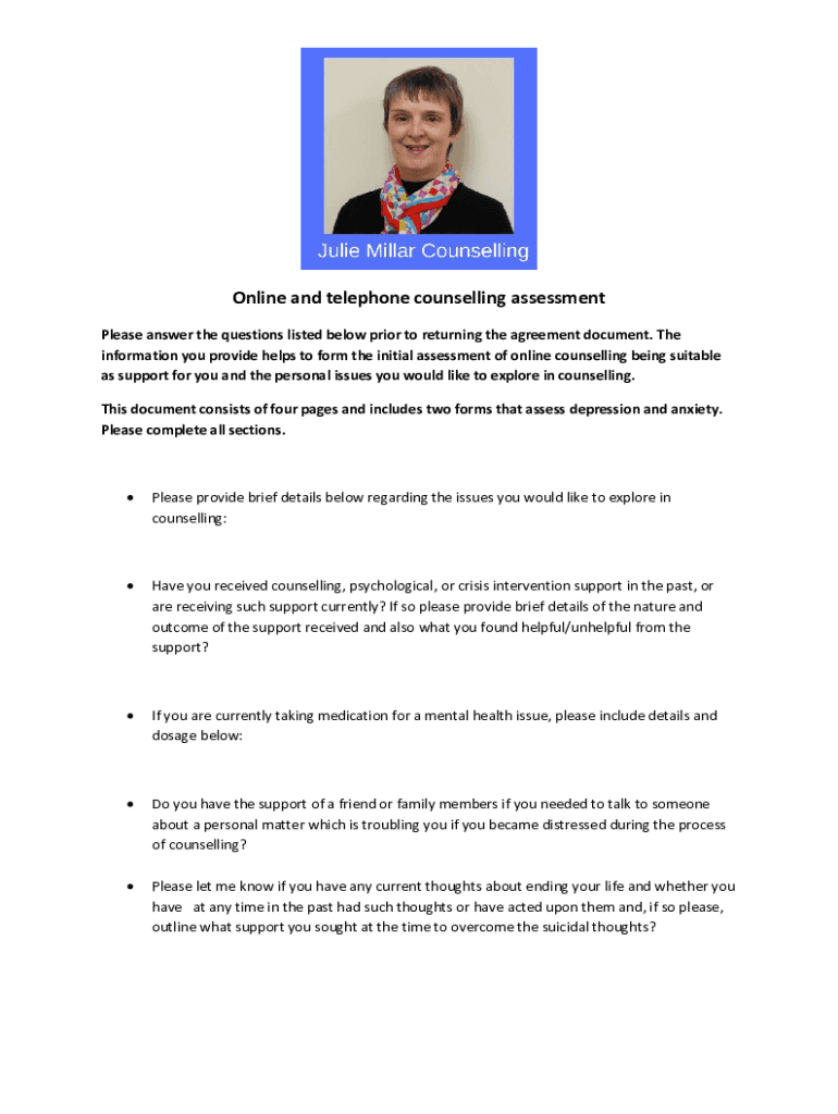 Fillable Online Initial Assessment Forms - Dr. Sarah Allen Counseling ...