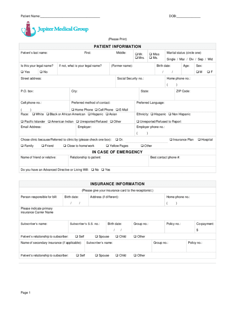 Fillable Online Patient Name: AUTHORIZATION FOR TREATMENT FINANCIAL ...