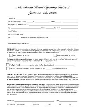 Fillable Online Retreat Registration Form SHASTA Fax Email Print ...