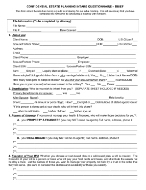 Fillable Online Confidential Estate Planning Intake Form - Evans ...