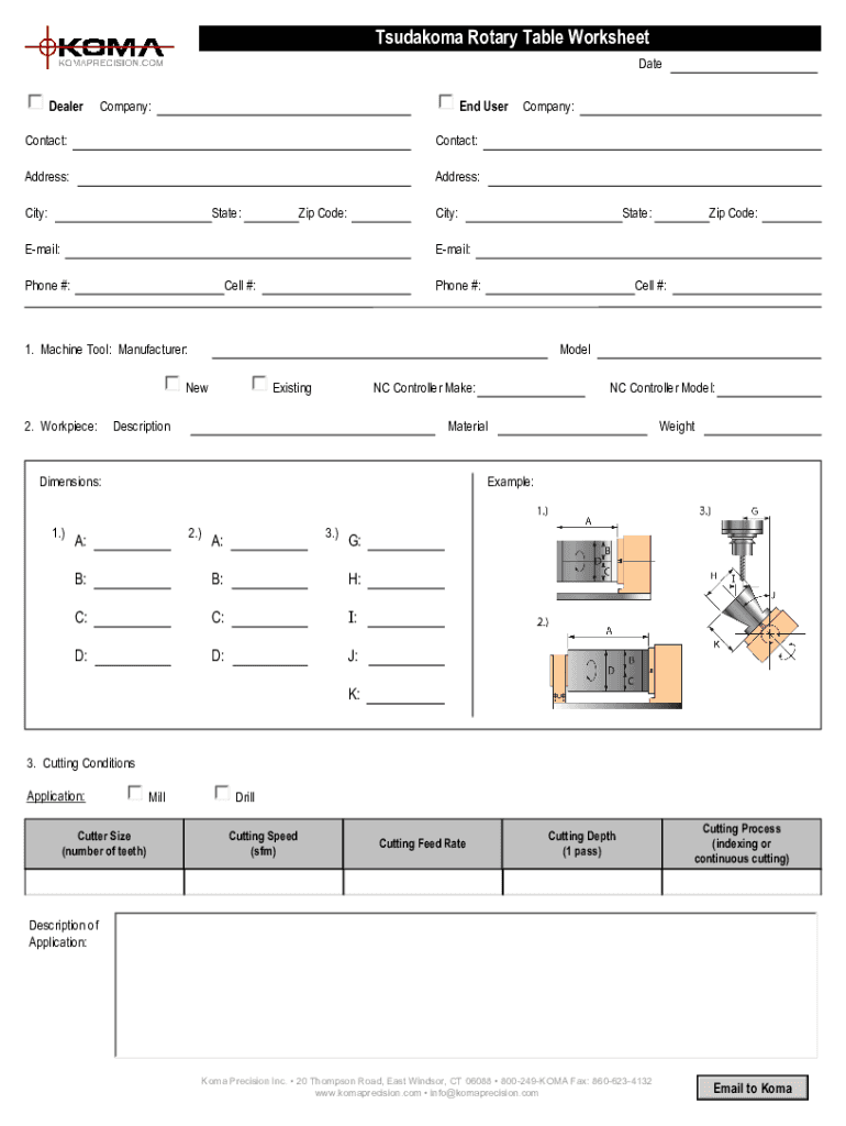 Fillable Online Tsudakoma Rotary Table Worksheet - KOMA PRECISION INC ...