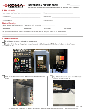 Fillable Online INTEGRATION ON VMC FORM - Koma Precision Incorporated Fax Email Print - pdfFiller