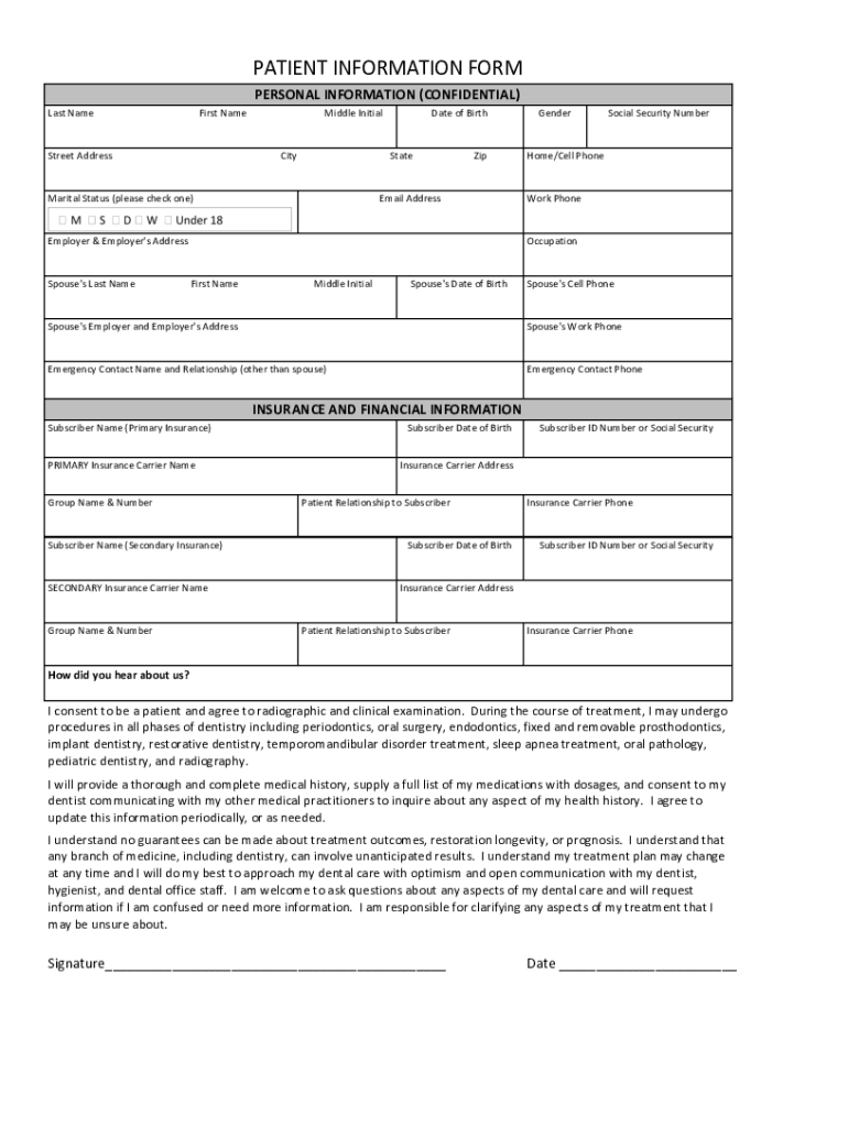 Fillable Online FREE 10+ Patient Information Forms in PDFMs ...