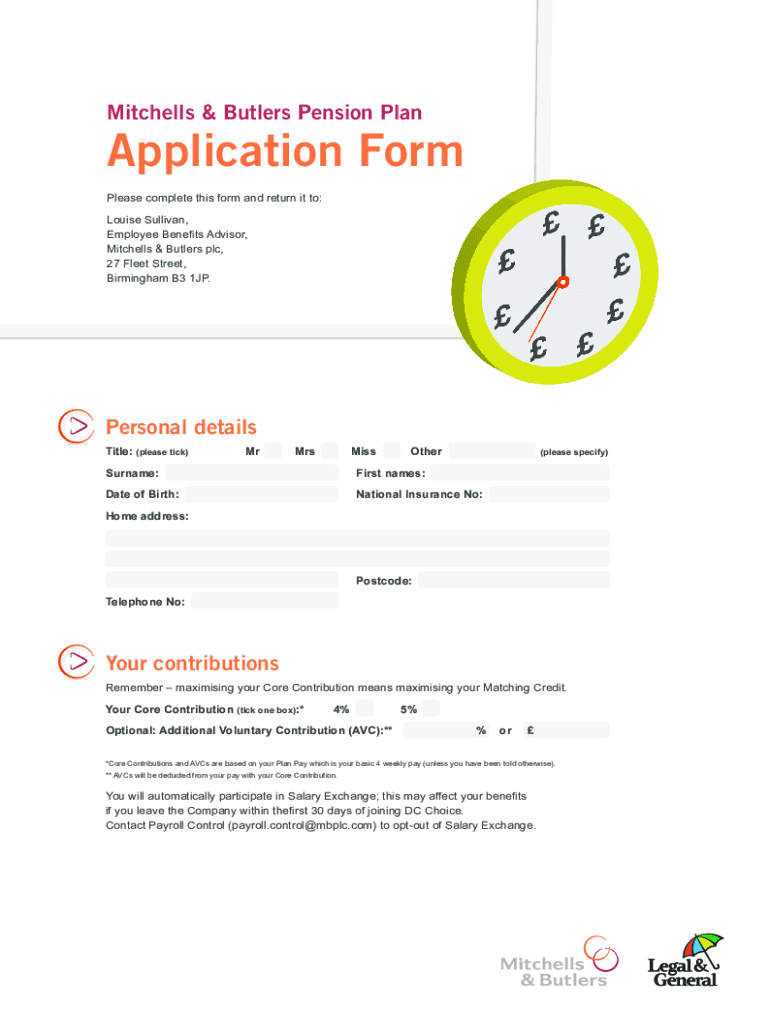 Fillable Online Mitchells & Butlers Pension Plan Application Form Fax ...