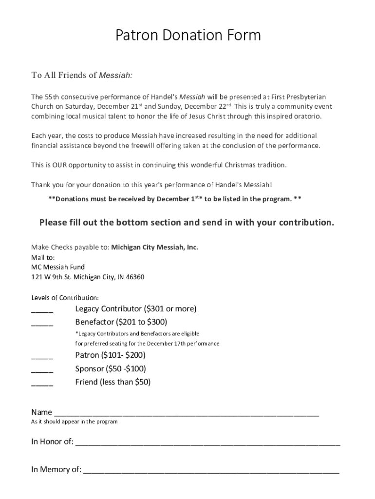 Fillable Online Patron Dontation Form Fax Email Print - pdfFiller
