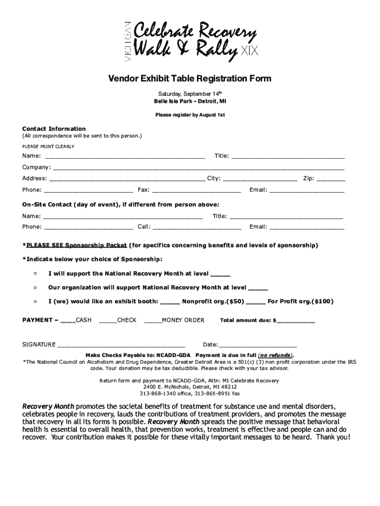 Fillable Online Vendor Exhibit Table Registration Form Fax Email Print ...