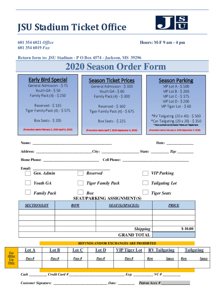 Fillable Online JSU Stadium Ticket Office Fax Email Print - pdfFiller