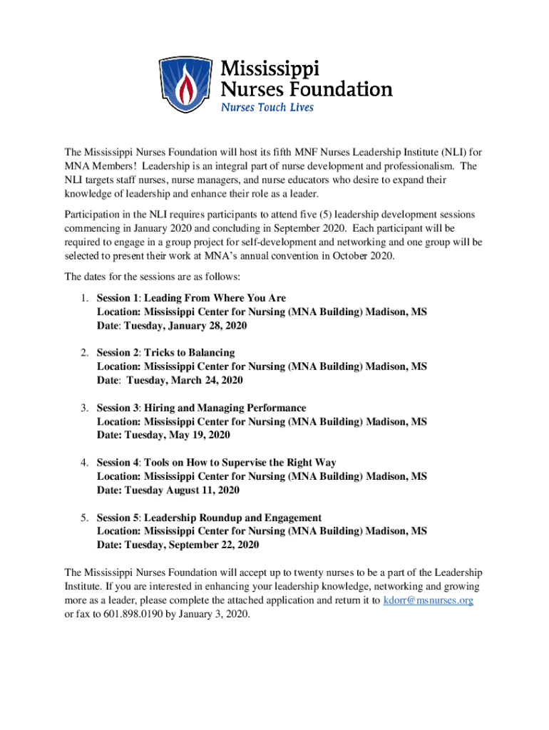 Fillable Online MNF Nurses Leadership Institute Application Form Fax ...