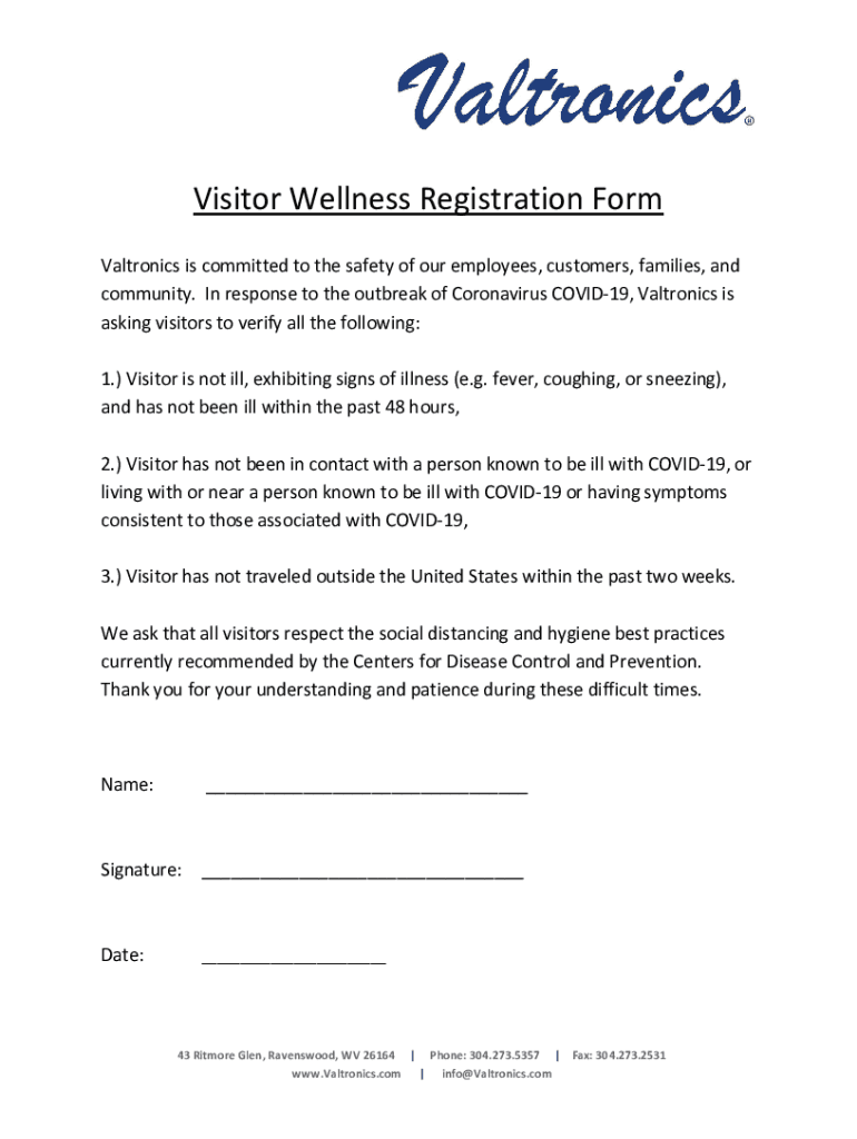 Fillable Online Visitor Wellness Registration Form - Mustang Sampling ...