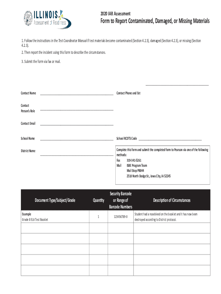 Fillable Online Illinois Assessment of Readiness (IAR)Illinois ...