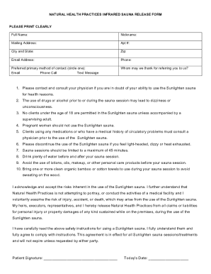 Fillable Online Infrared Sauna Release Form.docx Fax Email Print ...