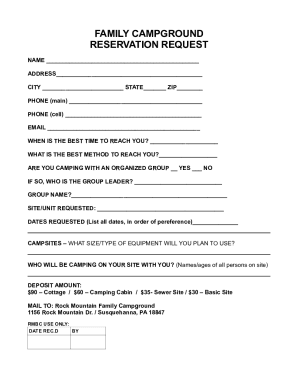Fillable Online Reservation Request Form - Maine's Favorite Family ...