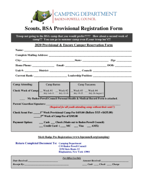 Fillable Online Scouts BSA Provisional Registration Form Fax Email ...