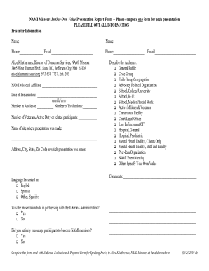 Fillable Online NAMI In Our Own VoiceNAMI: National Alliance on Mental ...