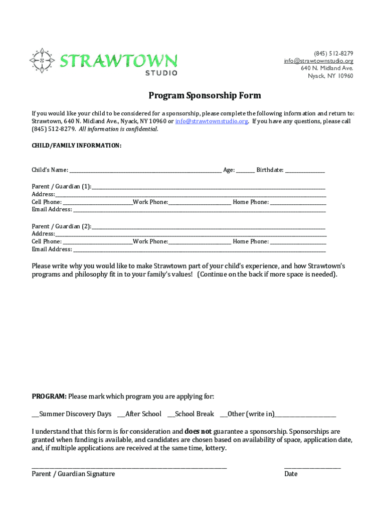 Fillable Online Strawtown Studio - Nature Art Programming, Hudson ...