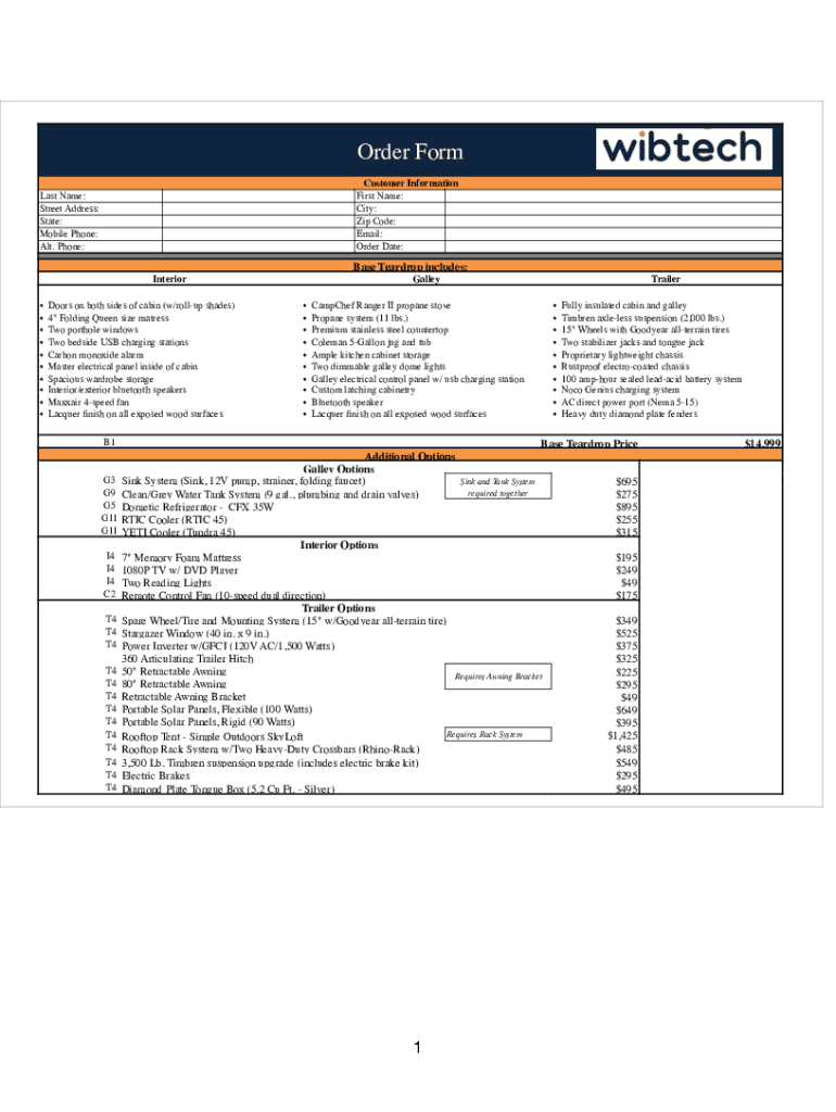 Fillable Online 2019-07-31 - Wibtech Order Form-Pricing Worksheet Fax ...