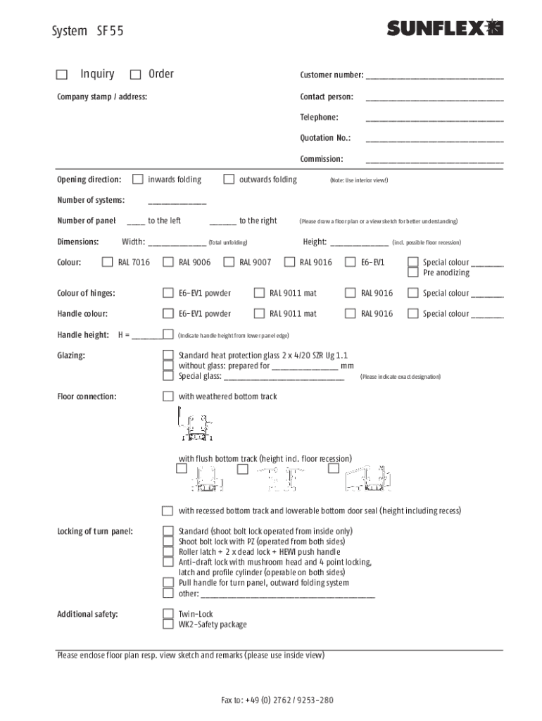 Fillable Online System System SF55 H-S-W SF55 H-S-W - SUNFLEX Fax Email ...