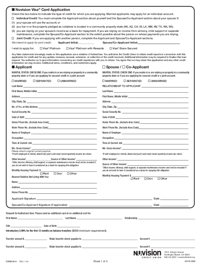 Fillable Online Fillable Online Nuvision Visa Card Application Fax ...