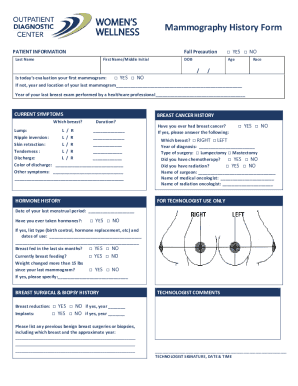 Fillable Online MAMMOGRAPHY PATIENT HISTORY FORM - Caboose CMS Fax ...