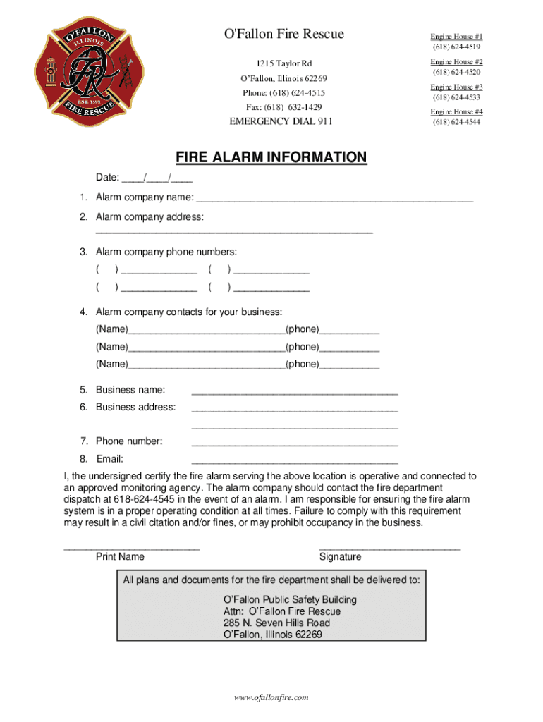 Fillable Online O'Fallon Fire Department 1215 Taylor Rd O Fallon, IL ...