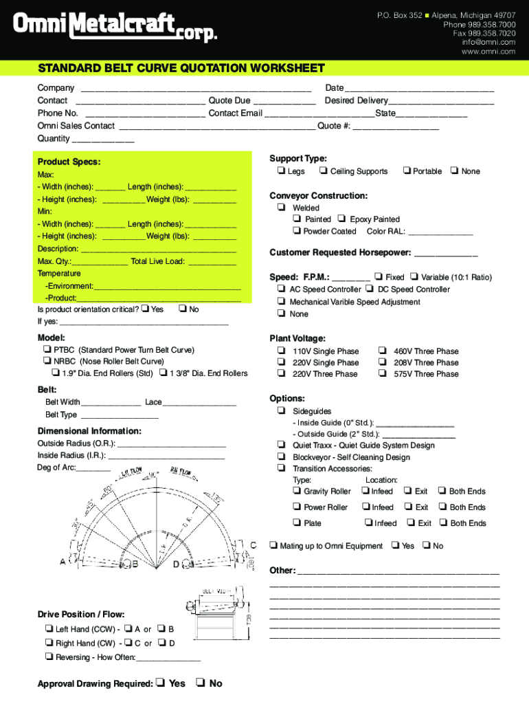 Fillable Online WIRE MESH CONVEYOR QUOTATION WORKSHEET - Omni ...
