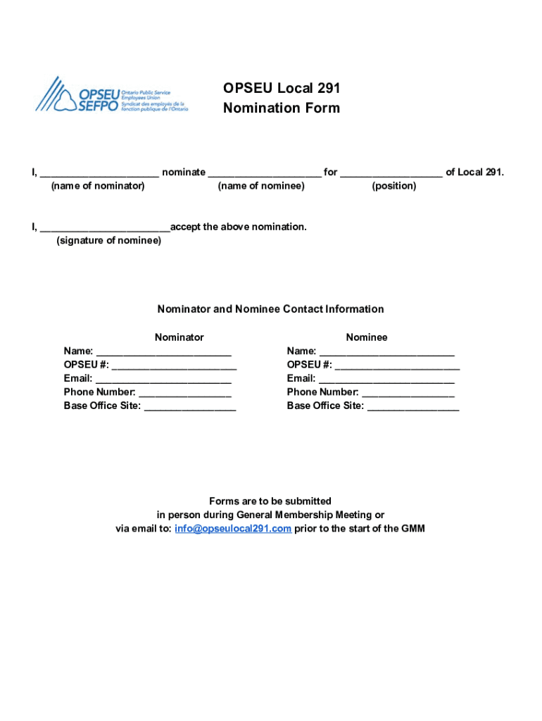 Fillable Online OPSEU forms - OPSEU Local 291 Fax Email Print - pdfFiller