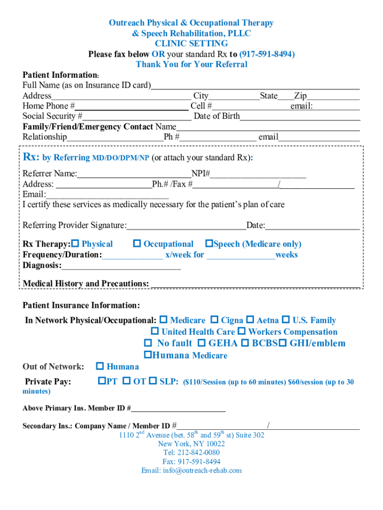 Fillable Online Outpatient Clinic Referral Form - Outreach Physical ...