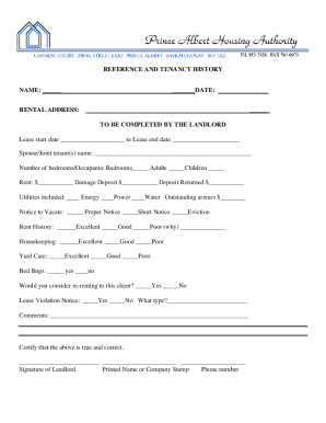 Fillable Online REFERENCE AND TENANCY HISTORY NAME: DATE: RENTAL ...