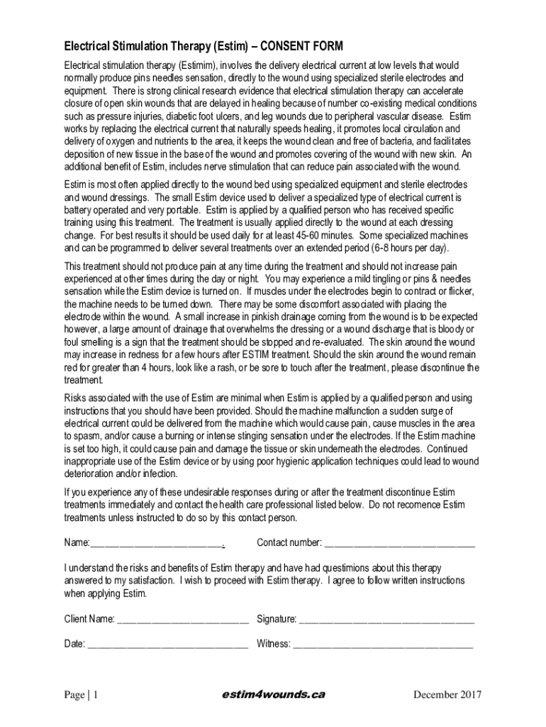 Fillable Online Electrical Stimulation Therapy (Estim) CONSENT FORM Fax ...