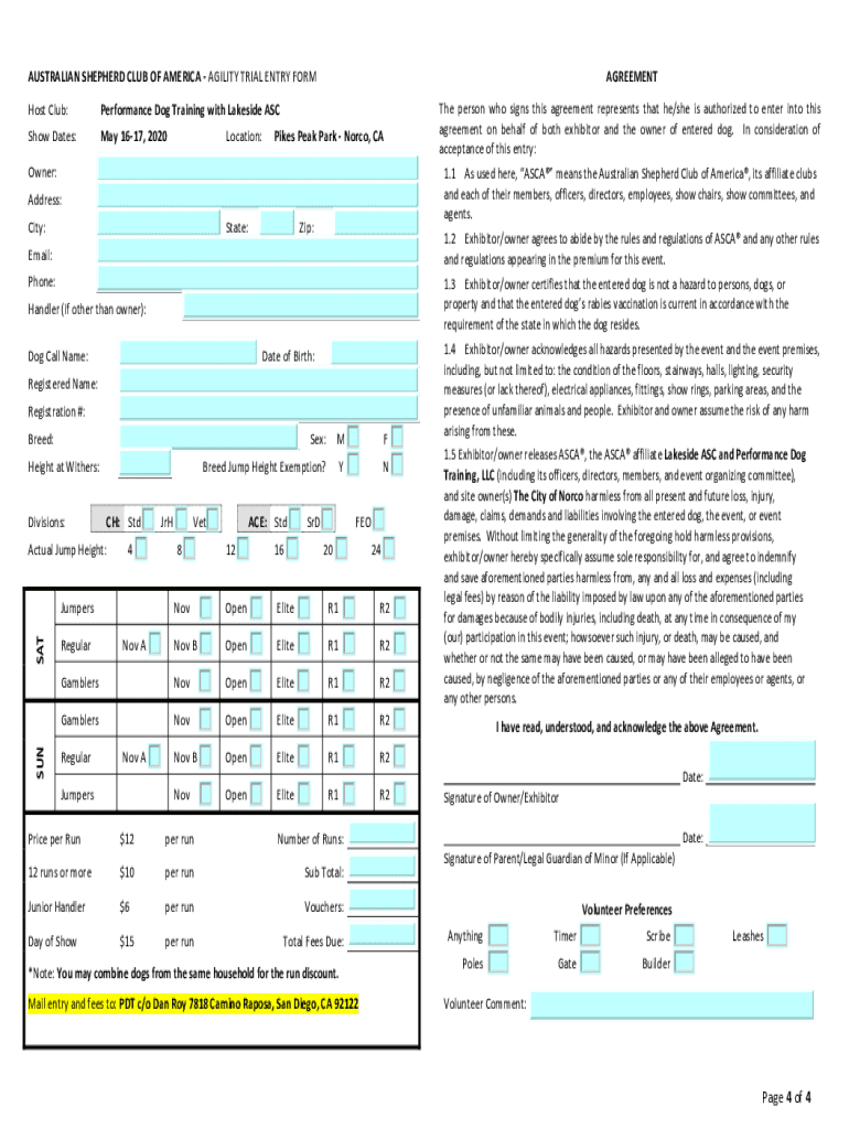 Fillable Online PDT LAKESIDE ASC AGILITY Fax Email Print - pdfFiller
