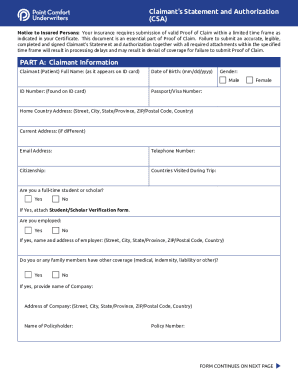 Fillable Online Claimants Statement and Authorization (CSA) Fax Email ...