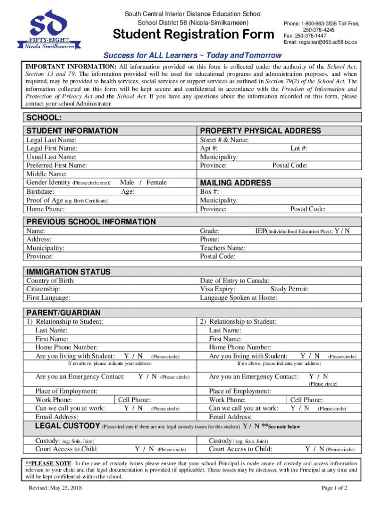 Fillable Online School Information - Education and training - Province ...