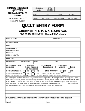 Fillable Online 2020 Quilt Entry form Fax Email Print - pdfFiller