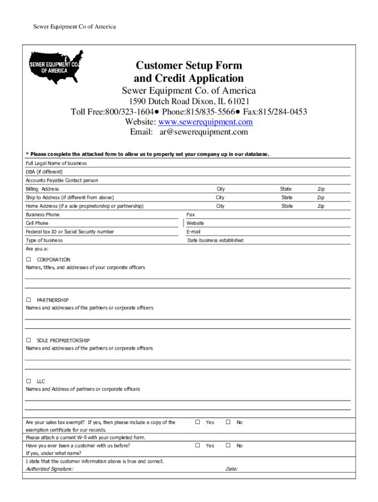 Fillable Online New Customer Setup and Credit Application Fax Email ...