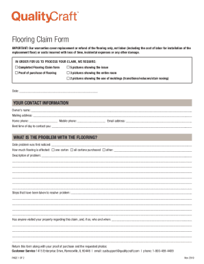 Fillable Online Fillable Online Flooring Claim Form - Quality Craft Fax ...