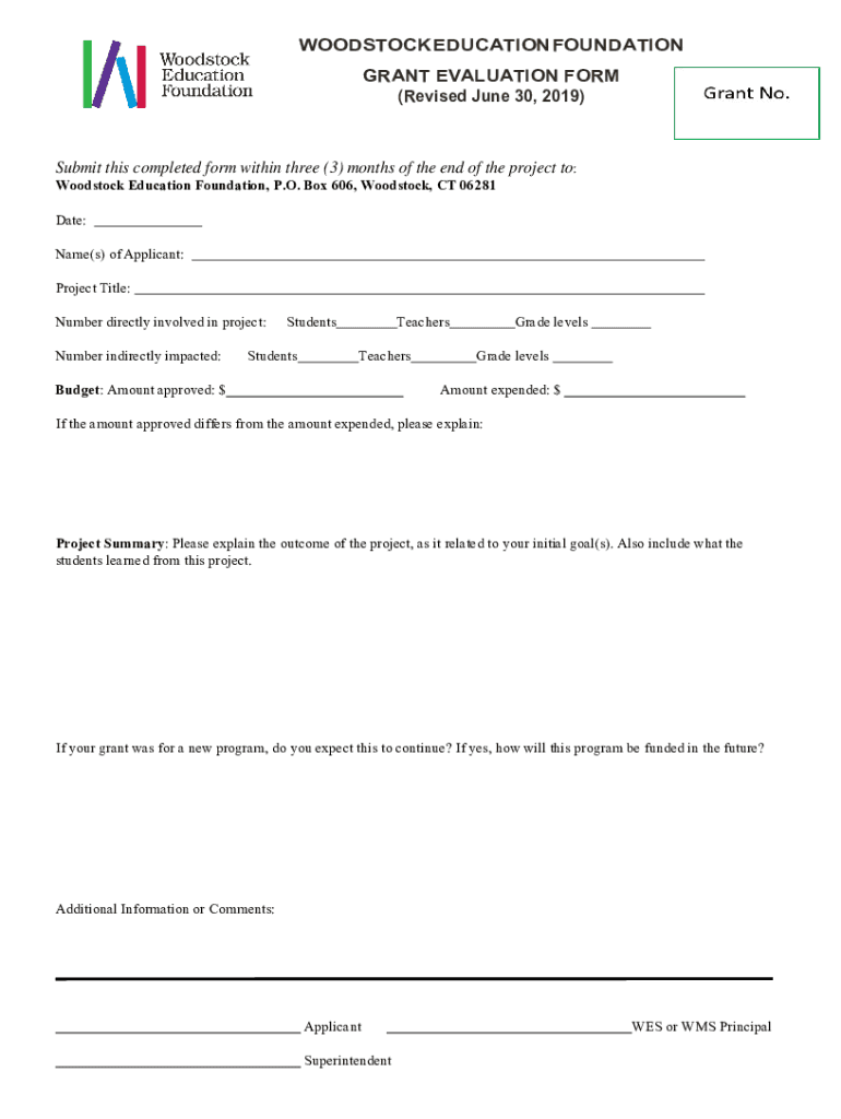 Fillable Online WEF Grant Evaluation Form Revised September 2014 Fax ...