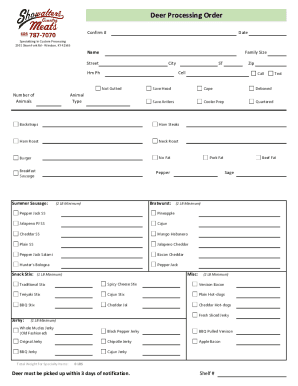 Fillable Online Clay's Deer Processing - Prices and Drop-Off Forms Fax ...