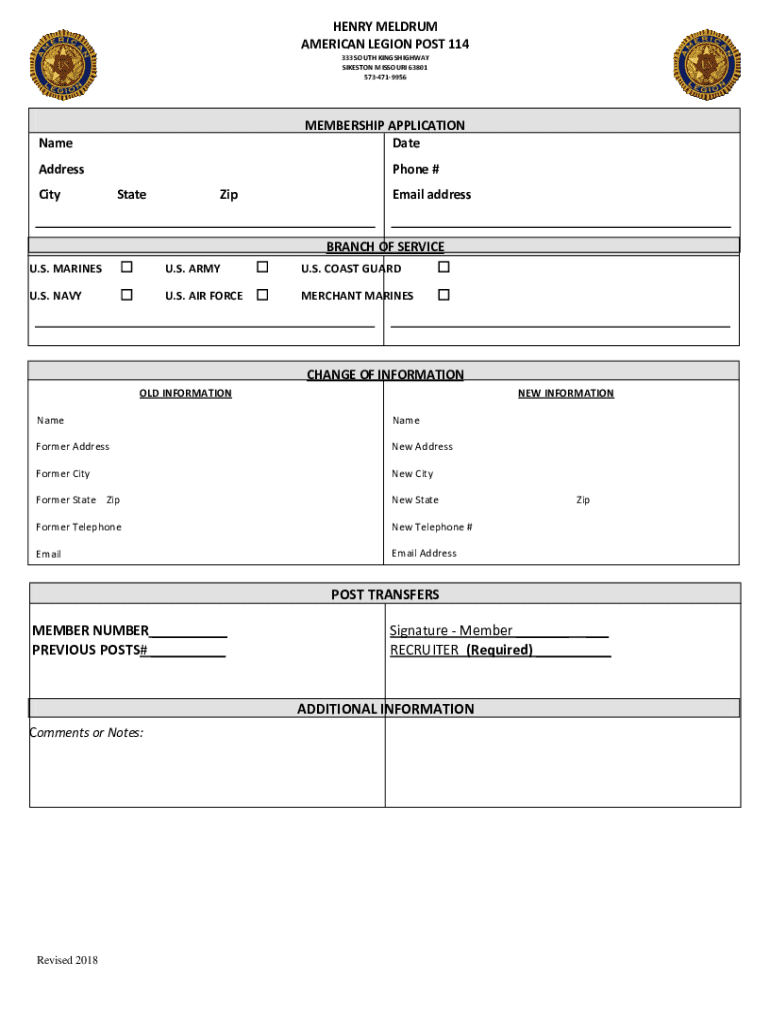 Fillable Online Henry Meldrum Post No. 114 Of The American Legion ...