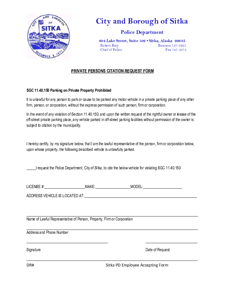 Fillable Online City and Borough of Sitka Alaska - Government - Police ...