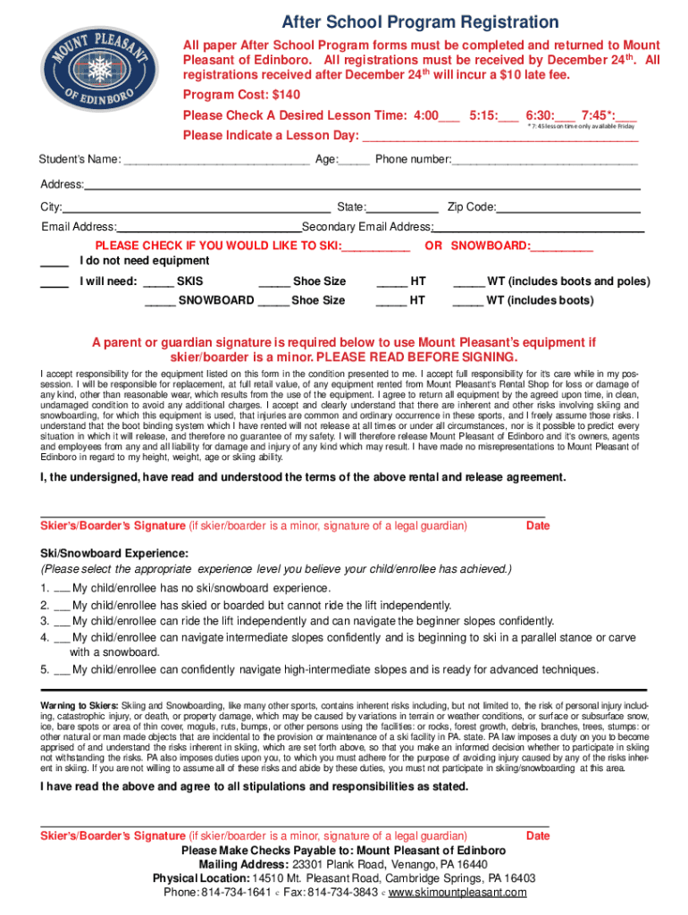 Fillable Online All paper After School Program forms must be completed ...