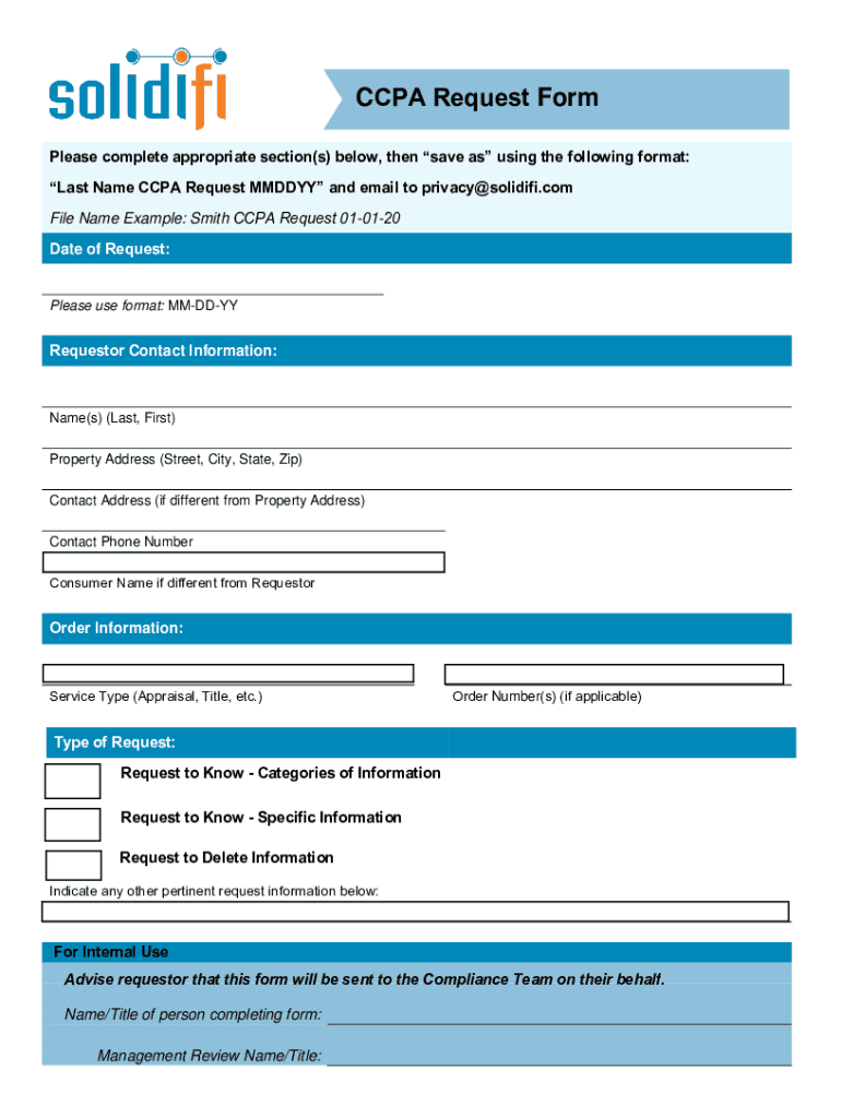 Fillable Online CCPA Request Form Request To Know Categories Of Fillable Online CCPA Request Form Request To Know Categories Of