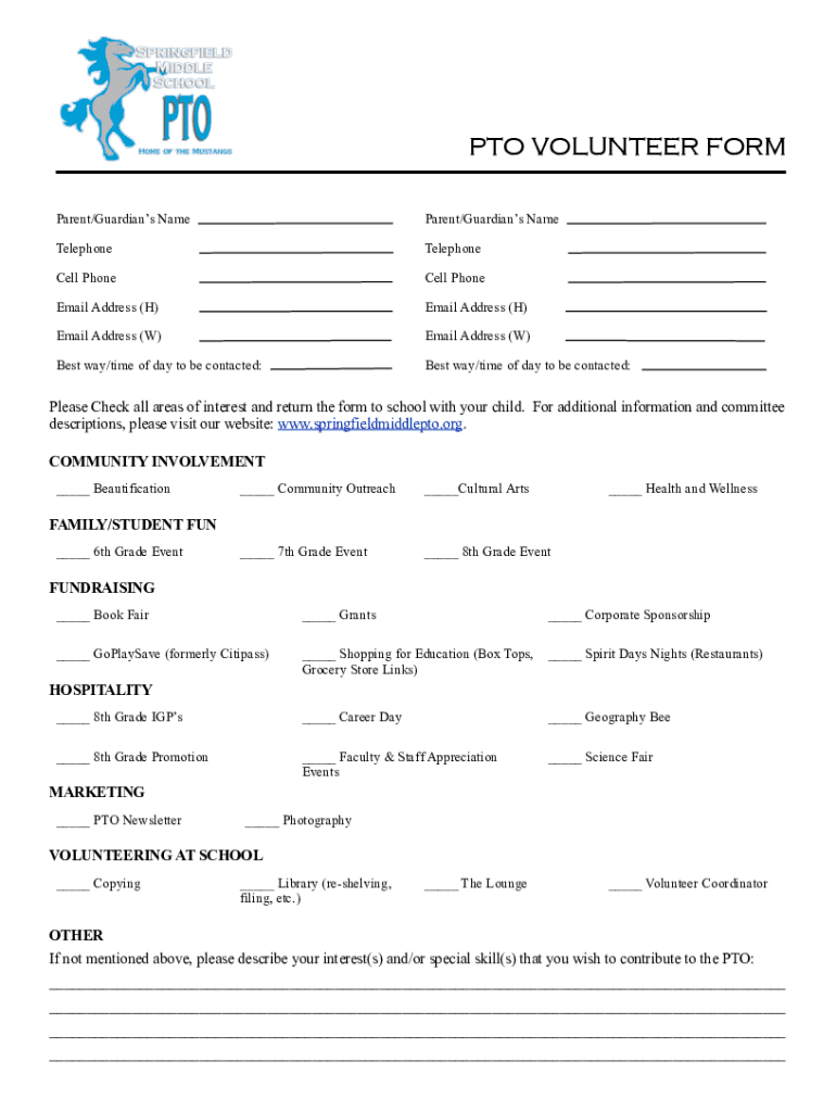 Fillable Online SMS PTO Volunteer Form Fax Email Print - pdfFiller