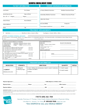 Fillable Online ILUMYA ENROLLMENT FORM - Southside Fax Email Print - pdfFiller