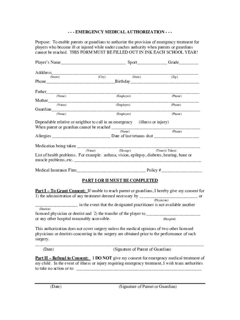 Fillable Online ---EMERGENCY MEDICAL AUTHORIZATION--- Fax Email Print ...
