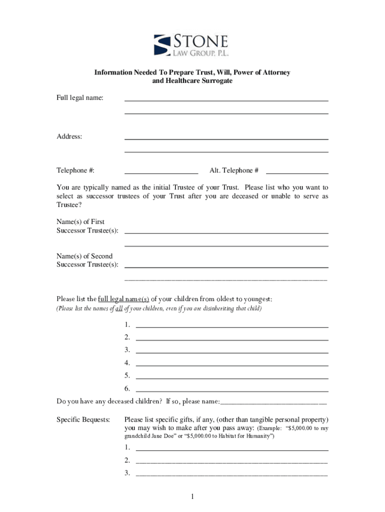 Fillable Online Information Needed To Prepare Trust Fax Email Print - pdfFiller