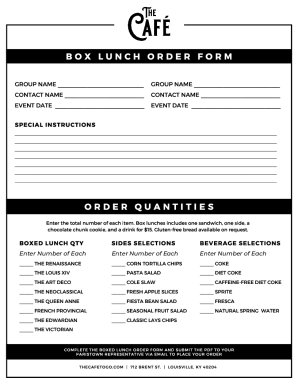 Fillable Online Box Lunch Order Form - Formsite Fax Email Print - pdfFiller