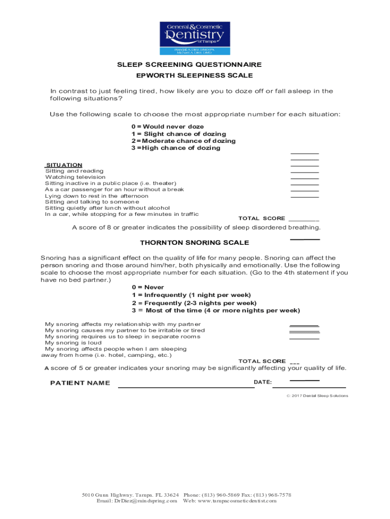 Fillable Online NP form- Sleep Screening Questionnaire.docx Fax Email ...